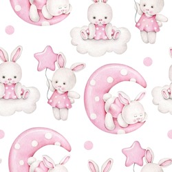 Cute Bunny Pattern.Sleeping Rabbit.Good Night Print.Sweet Dream.Kids ...